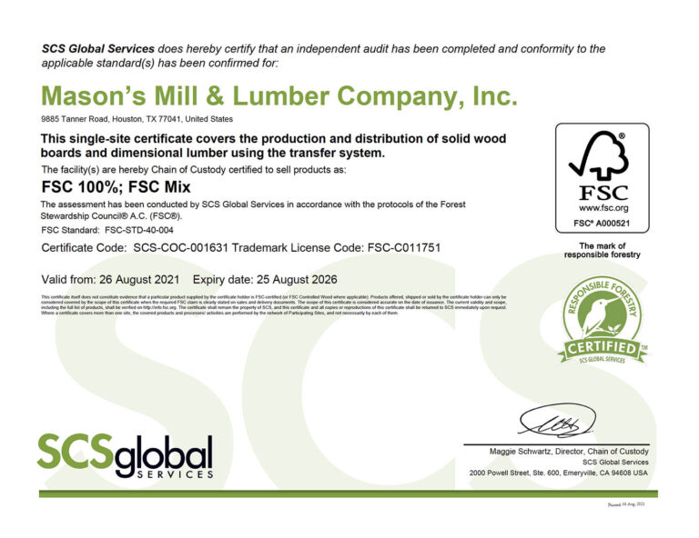FSC® Certified Products - Mason's Mill & Lumber Co.